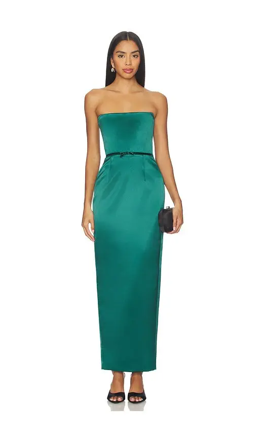 SAU LEE Strapless Satin Gown With Bow Accent