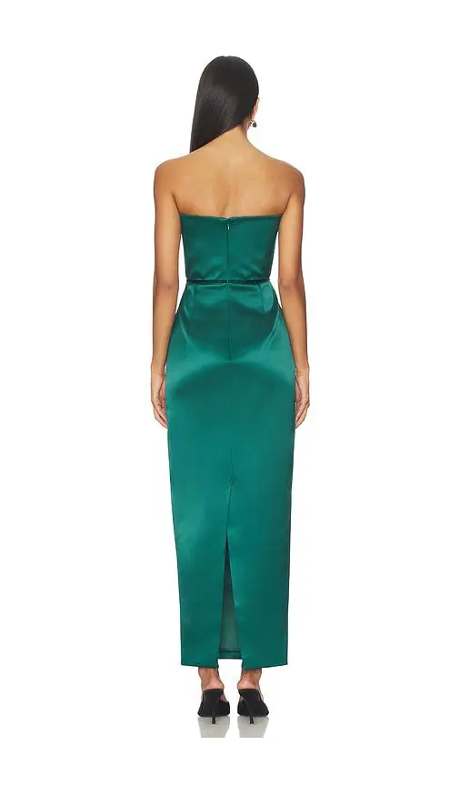 SAU LEE Strapless Satin Gown With Bow Accent