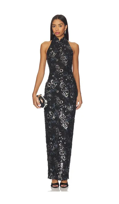SAU LEE Sequin Embellished Maxi Dress - Black