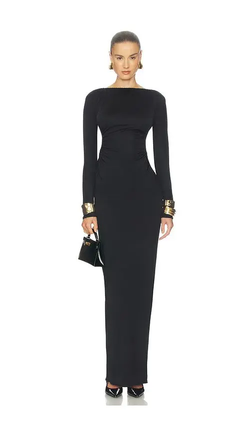 Helsa Ruched Open Back Jersey Dress - Black