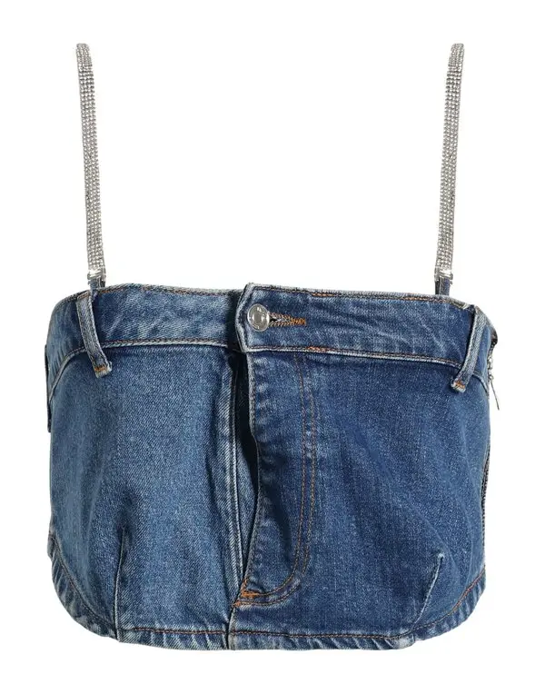 Liu Jo Sleeveless Denim Crop Top With Embellished Straps