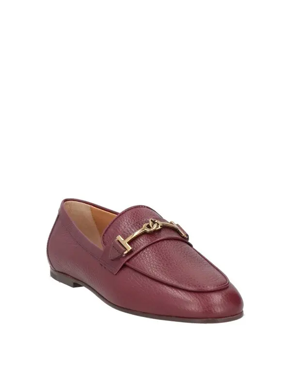 TOD'S Burgundy Leather Loafers With Horsebit Detail