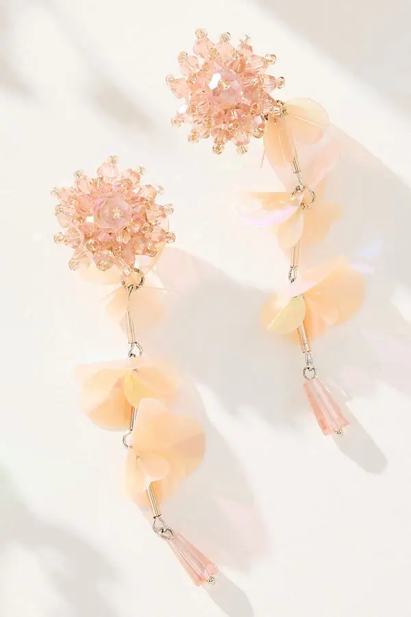 Anthropologie Paillette Floral Drop Earrings - Pink