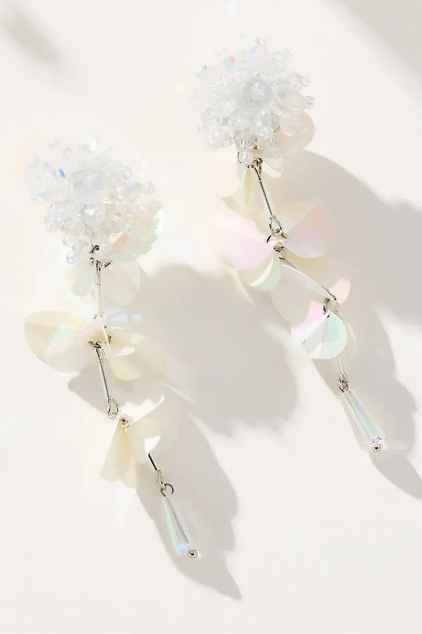 Anthropologie Paillette Floral Drop Earrings - White