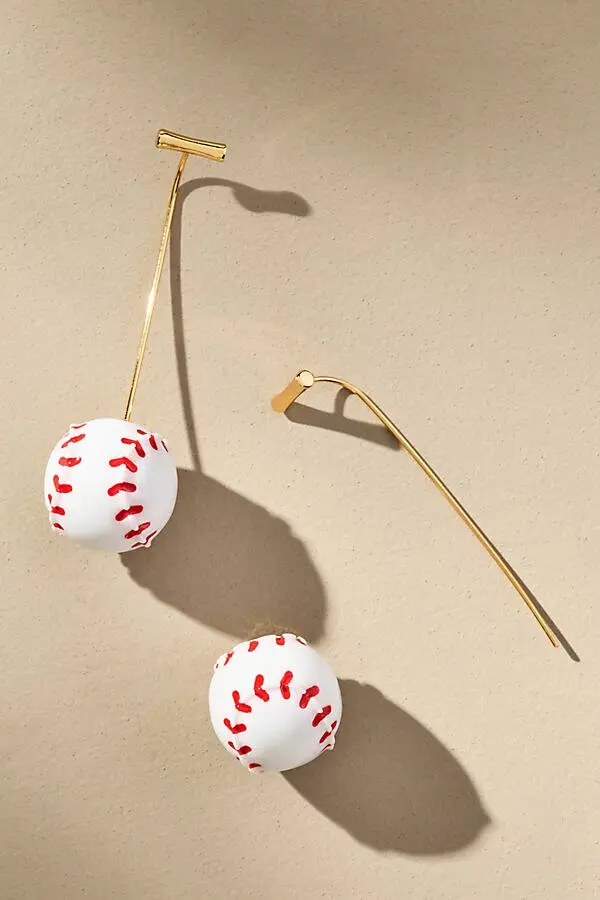 Anthropologie Sport Icon Threader Earrings - Baseball