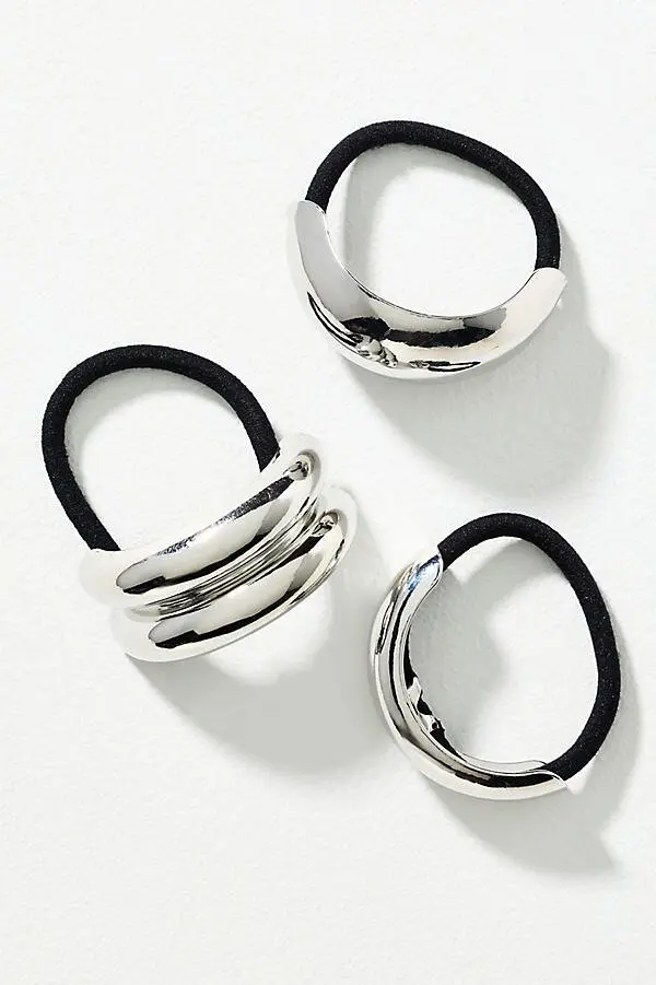 Anthropologie Cuff Hair Ties Set Of 3 - Silver