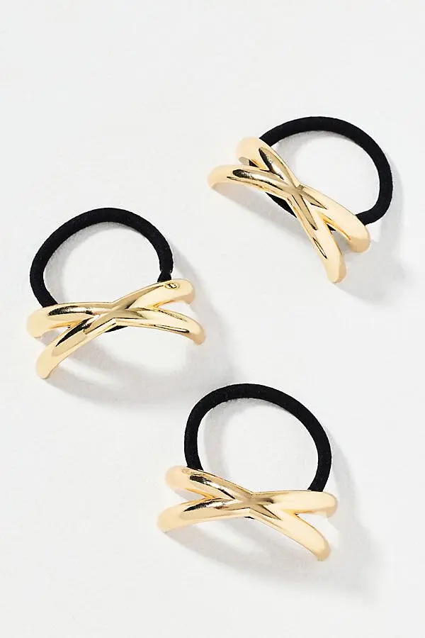 Anthropologie Crisscross Cuff Hair Ties Set Of 3 - Gold