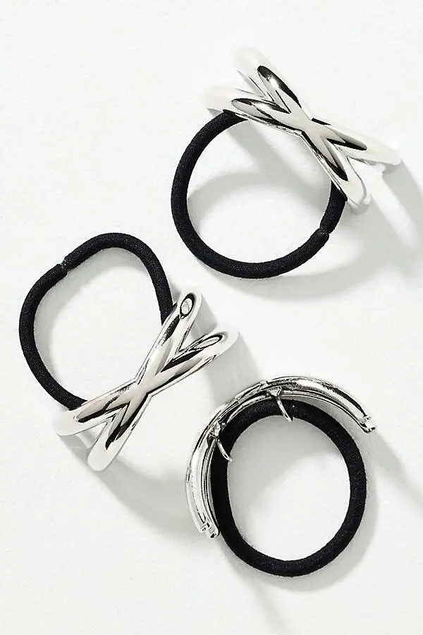Anthropologie Crisscross Cuff Hair Ties Set Of 3 - Silver