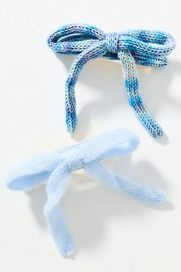 Anthropologie Knit Bow Barrette Set - Blue
