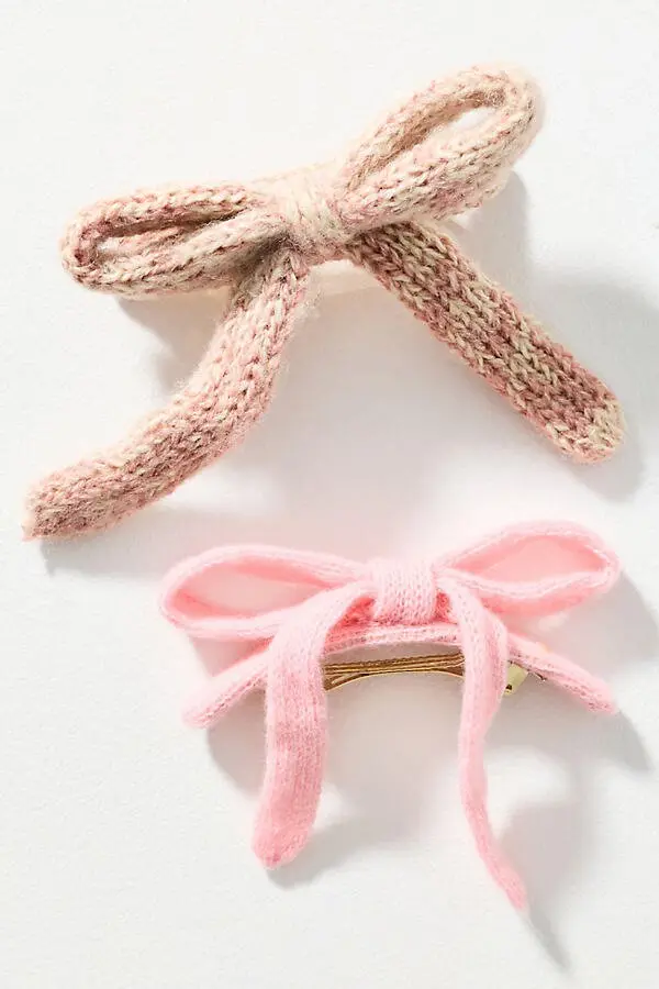 Anthropologie Knit Bow Barrette Set - Pink