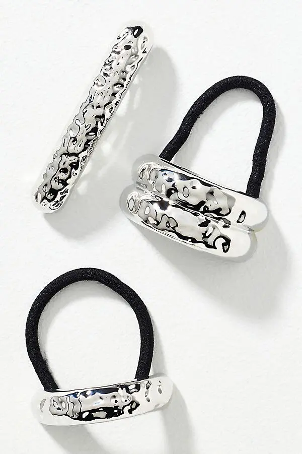 Anthropologie Molten Cuff Hair Ties Set - Silver