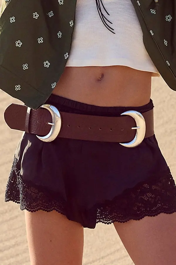 Free People Double Buckle Leather Belt - Espresso