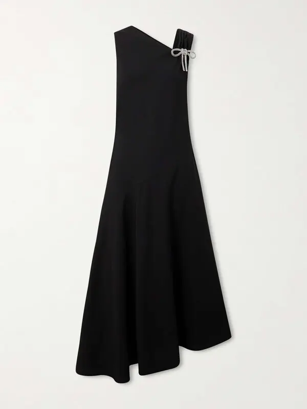 JIL SANDER Asymmetric Bow-embellished Midi Dress - Black