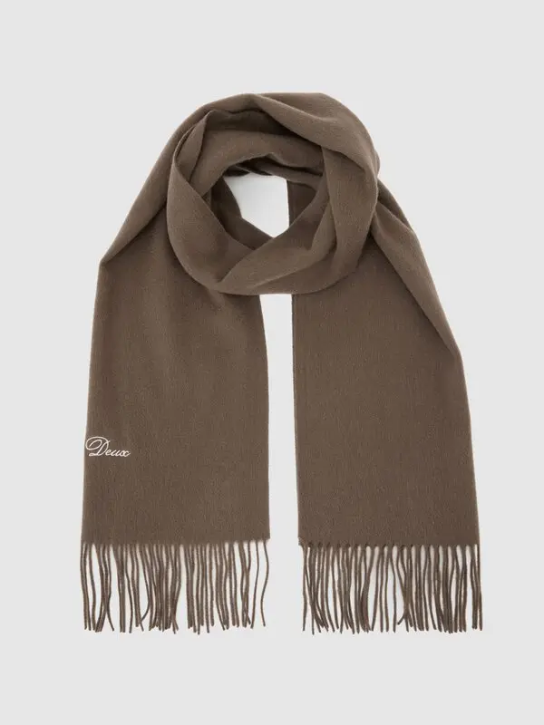 LES DEUX Wool Logo Embroidered Scarf - Mountain Grey Melange