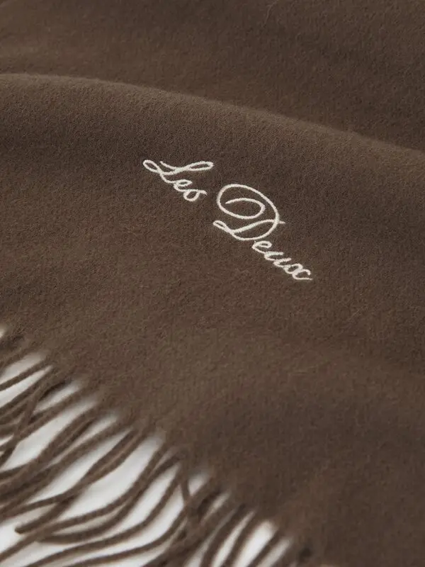 LES DEUX Wool Logo Embroidered Scarf - Mountain Grey Melange