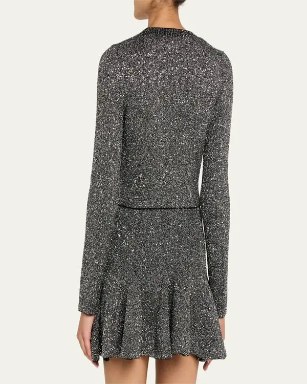 LoveShackFancy Ferra Sequined Knit Cardigan - Black