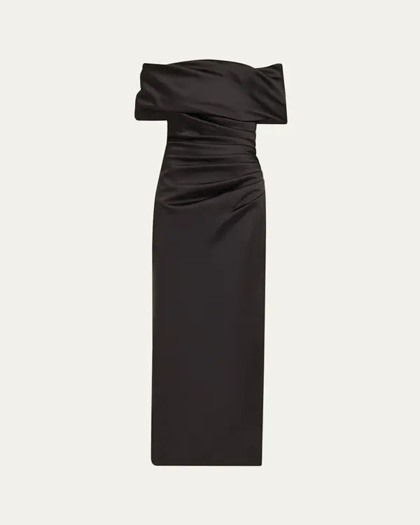 Simkhai Valencia Pleated Off-shoulder Column Gown