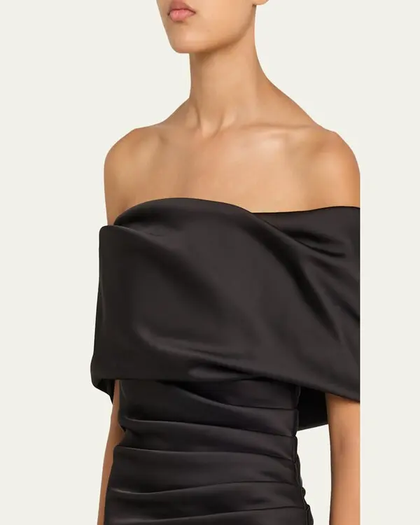 Simkhai Valencia Pleated Off-shoulder Column Gown