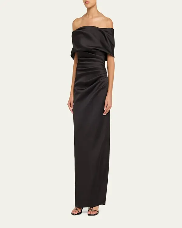 Simkhai Valencia Pleated Off-shoulder Column Gown