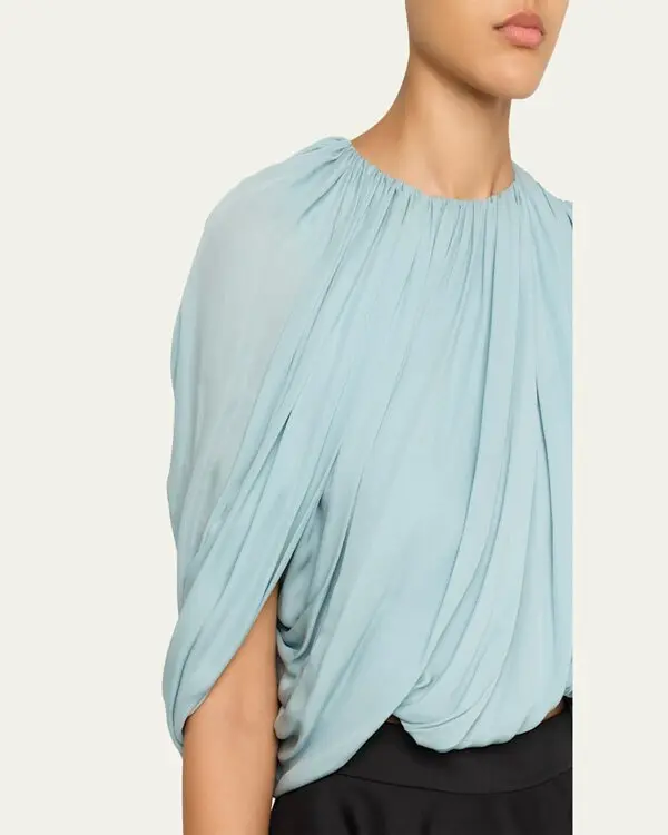 HEIRLOME Marie Draped Silk Georgette Crop Top - Sky
