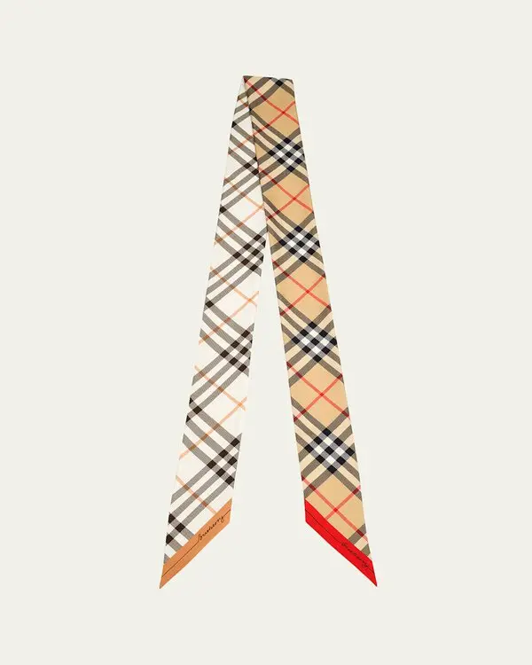 Burberry Skinny Contrast Check Silk Scarf - Sand