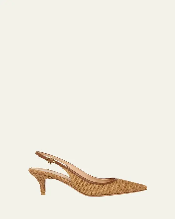 GIANVITO ROSSI Marbella Raffia Slingback Pumps - Cuoio