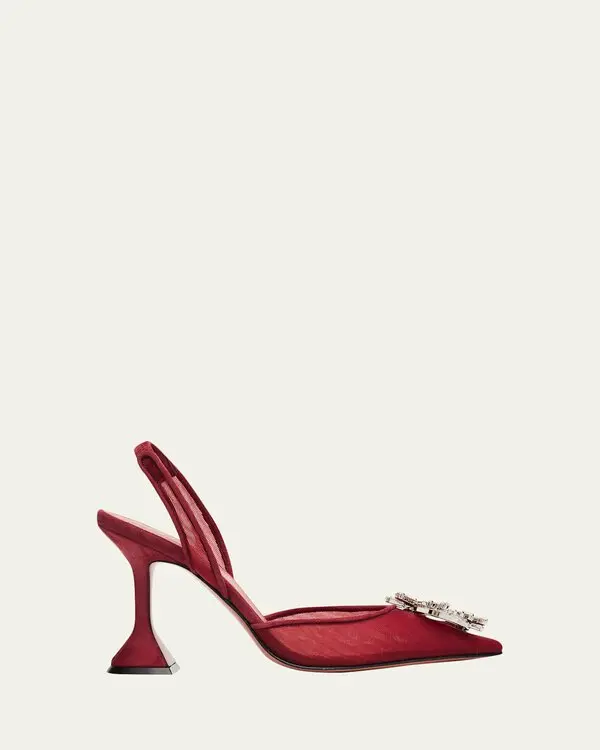 Amina Muaddi 95mm Begum Mesh Slingback Pumps - Ruby
