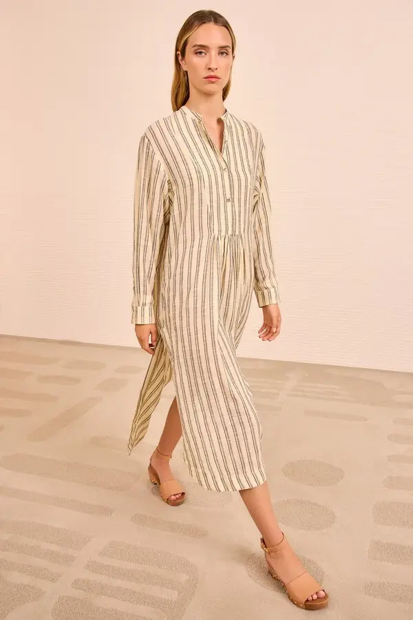 Ulla Johnson Striped Cotton Coverup Shirtdress - Cowrie Stripe