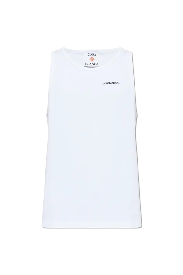 Casablanca Ribbed Logo Tank Top - White