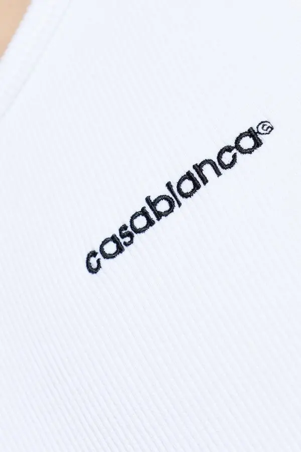 Casablanca Ribbed Logo Tank Top - White