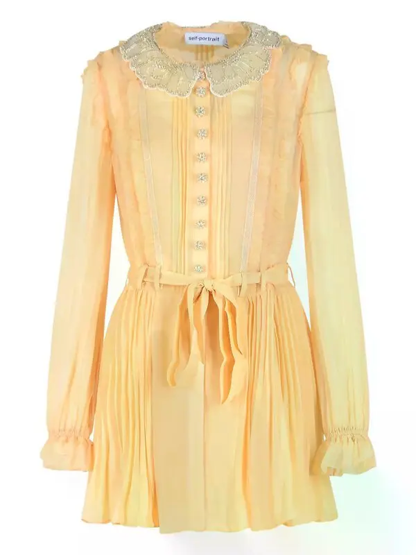 SELF-PORTRAIT Pleated Mini Dress - Neutrals