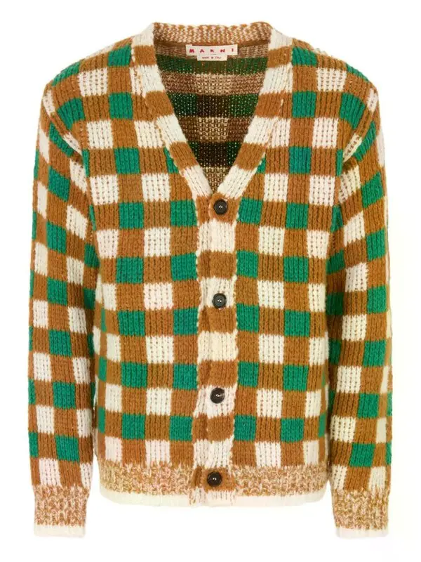 Marni Checked Ribbed Cardigan - Brown