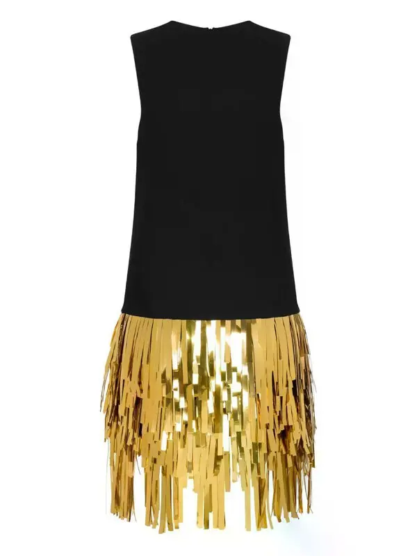 Moschino Embellished Stretch Crepe Dress With Fringed Skirt - Black
