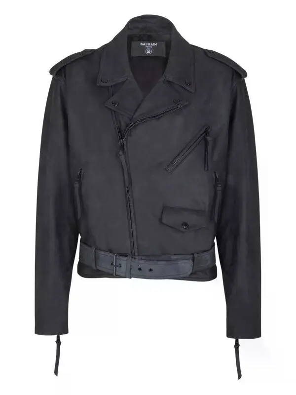 Balmain Belted Leather Biker Jacket