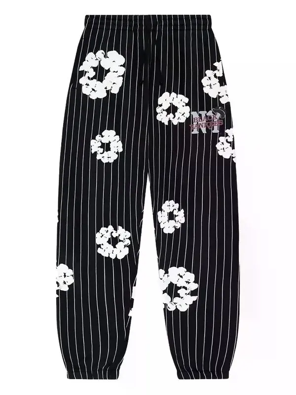 DENIM TEARS Flower-embellished Striped Track Pants - Black