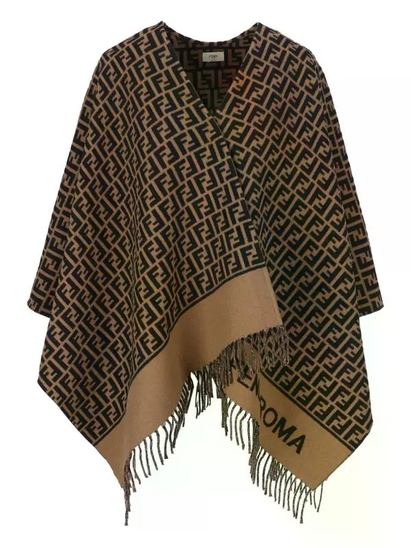 Fendi Jacquard-pattern Fringed Poncho - Brown