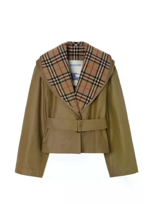 Burberry Cropped Cotton Jacket With Detachable Check Warmer - Neutrals