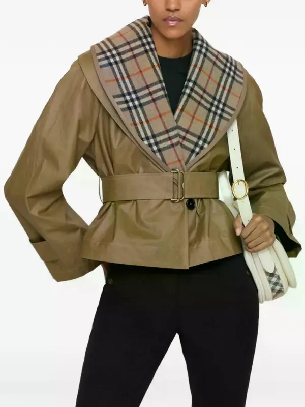 Burberry Cropped Cotton Jacket With Detachable Check Warmer