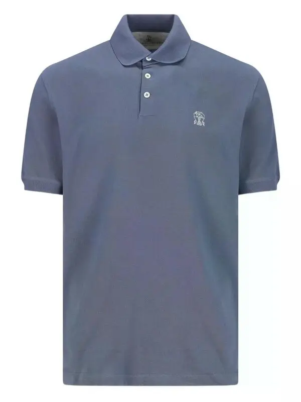 Brunello Cucinelli Embroidered-logo Polo Shirt - Blue