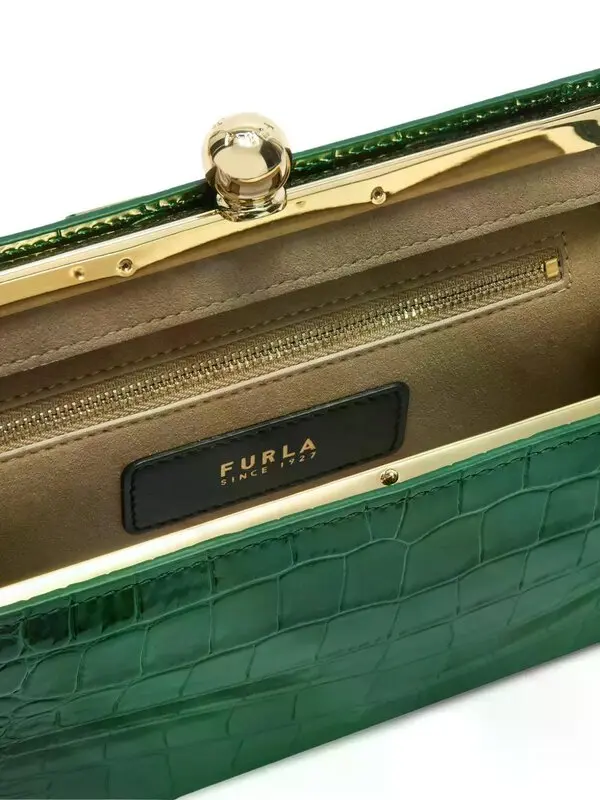 Furla Alba Croc-effect Clutch - Green