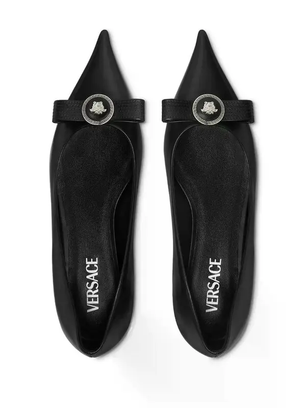 Versace Ribbon Leather Ballerinas - Black