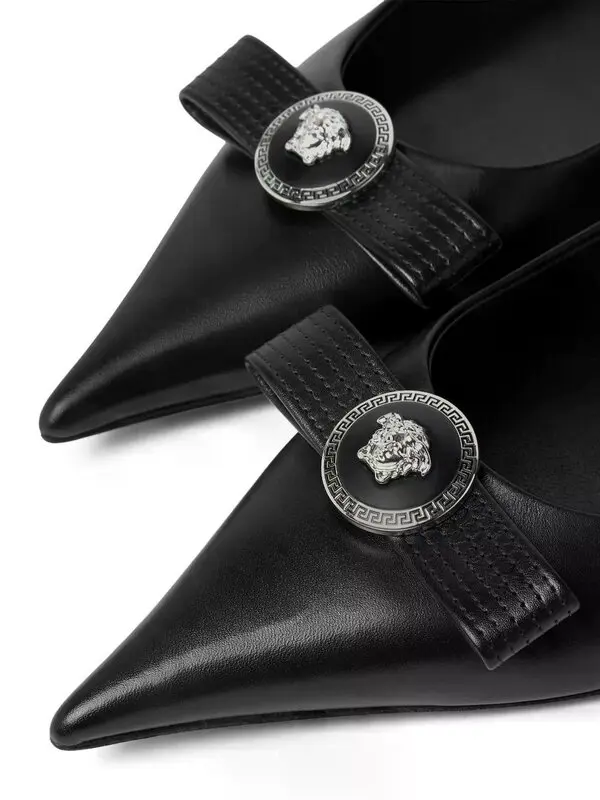Versace Ribbon Leather Ballerinas - Black