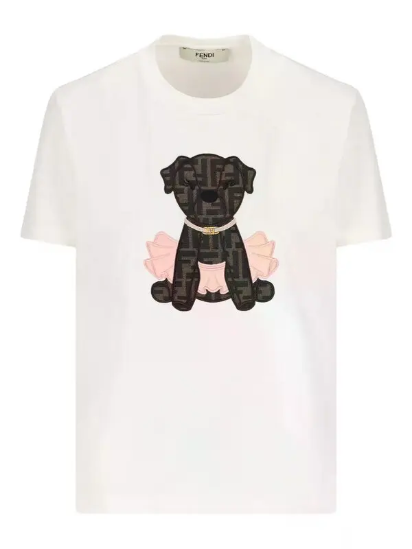 Fendi Dog-appliqué T-shirt - White