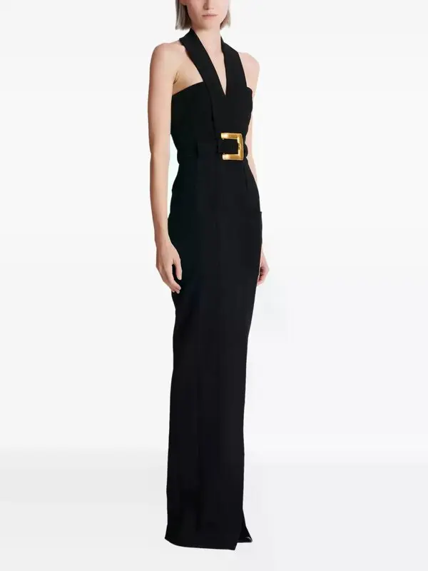 Balmain Long Crepe Dress With Belt