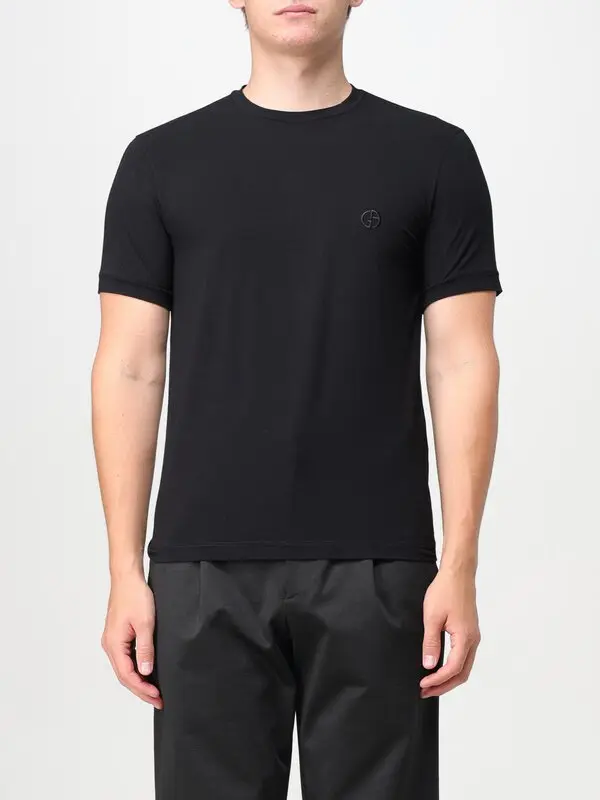 Giorgio Armani Cotton Crewneck T-shirt With Tone-on-tone Monogram - Black