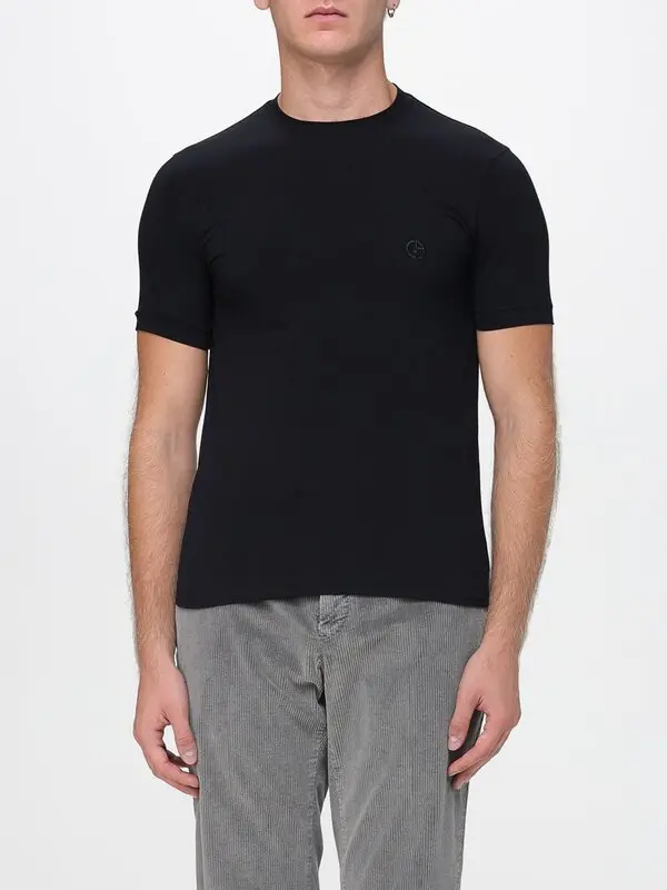 Giorgio Armani Cotton Crewneck T-shirt With Tone-on-tone Monogram - Black