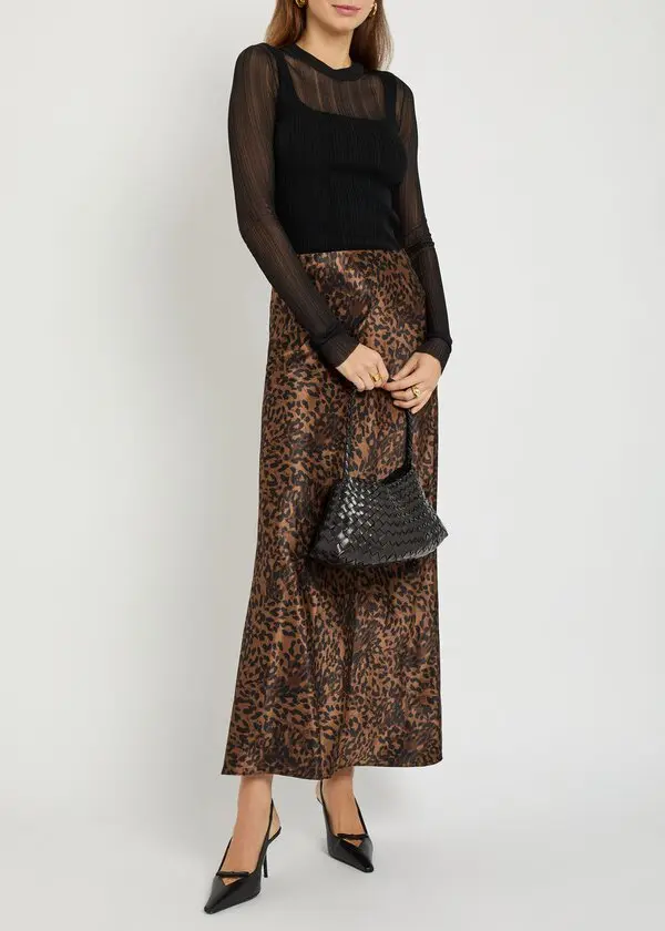 Rails Leopard Print Satin Maxi Skirt