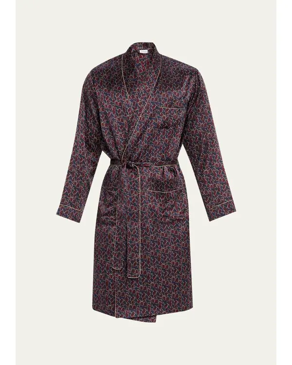 Zimmerli Leaf-print Silk Robe - Open