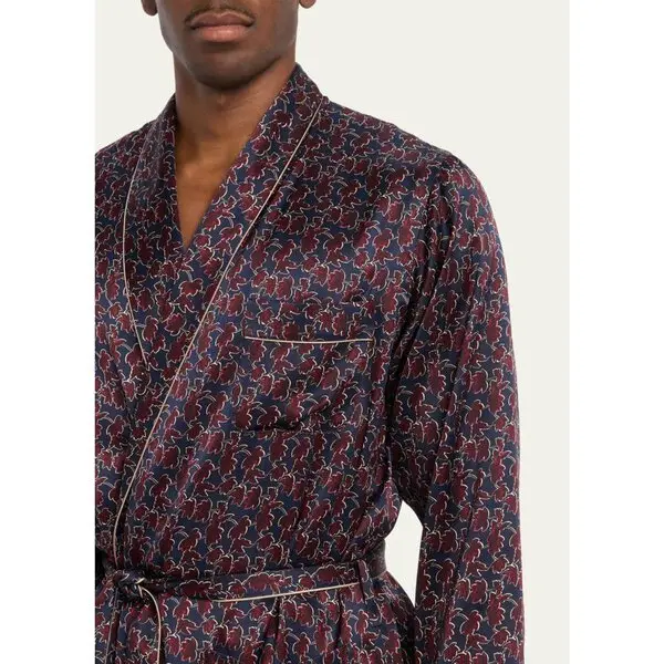 Zimmerli Leaf-print Silk Robe - Open