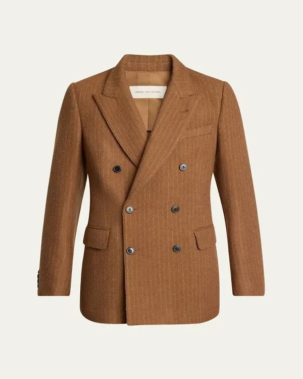 Dries Van Noten Worsted Wool Twill Double-breasted Blazer - Tan